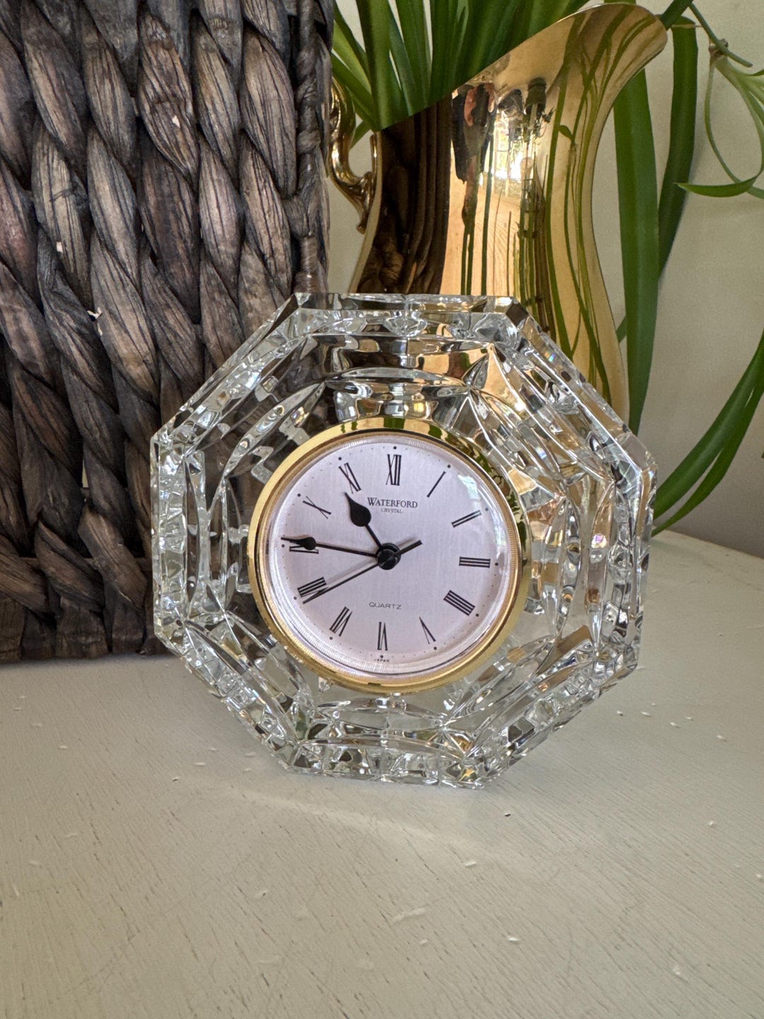 Large Vintage Waterford Crystal Clock With Rare Gold Face | Octagonal ...