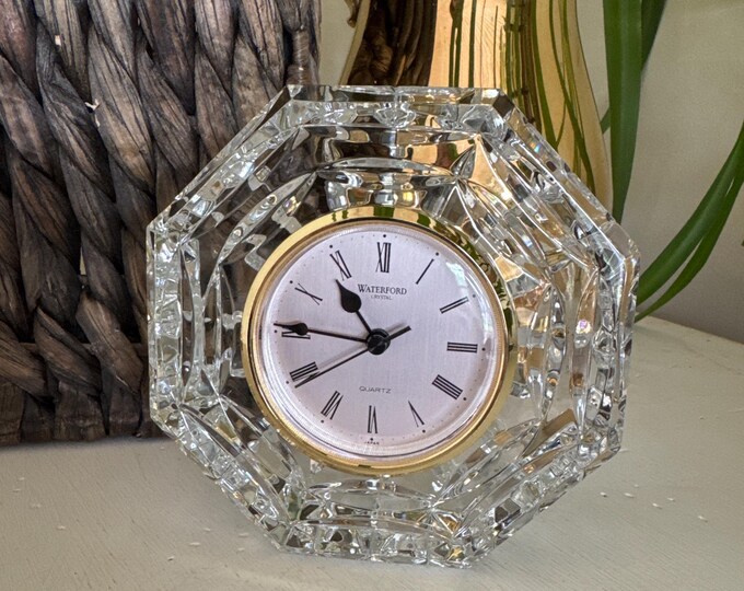 Large Vintage Waterford Crystal Clock With Rare Gold Face | Octagonal ...