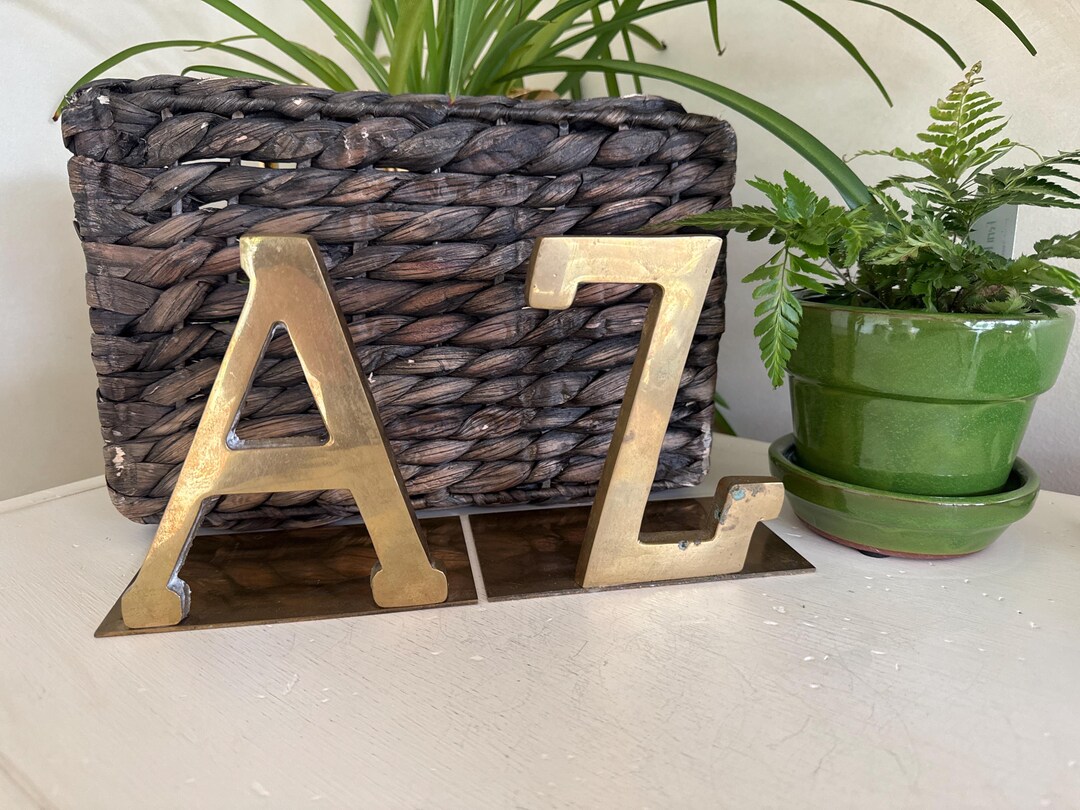 Vintage Brass Pair of Rare A Z Bookends | Eclectic Design | Unique Gift ...