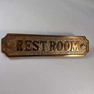 RESTROOM Sign in Polished Brass or Antique Brass | Vintage Style | Old ...