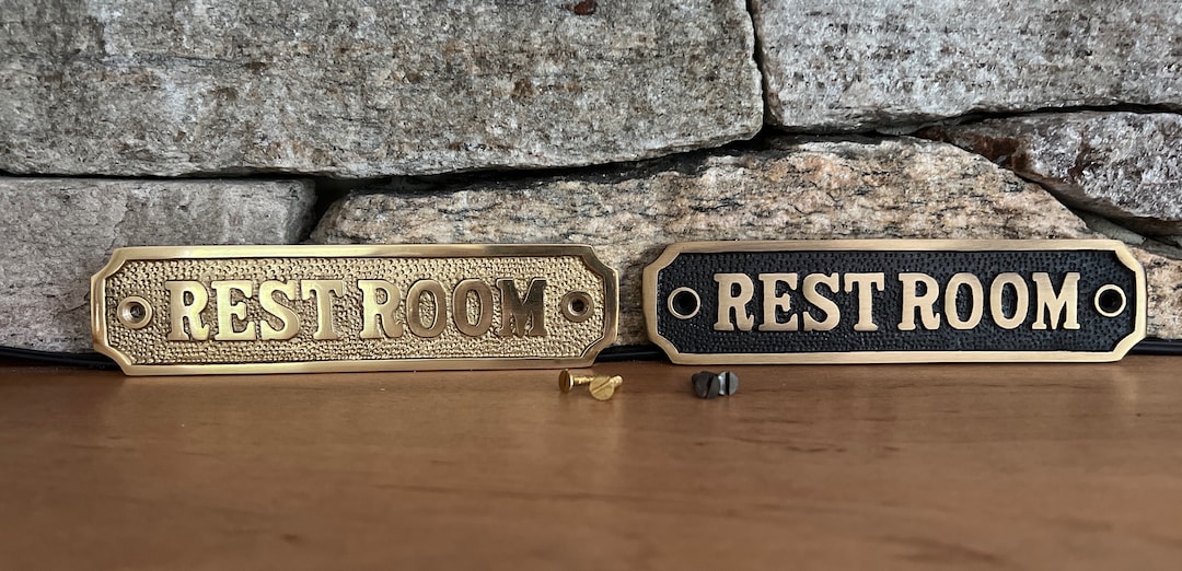RESTROOM Sign in Polished Brass or Antique Brass | Vintage Style | Old ...