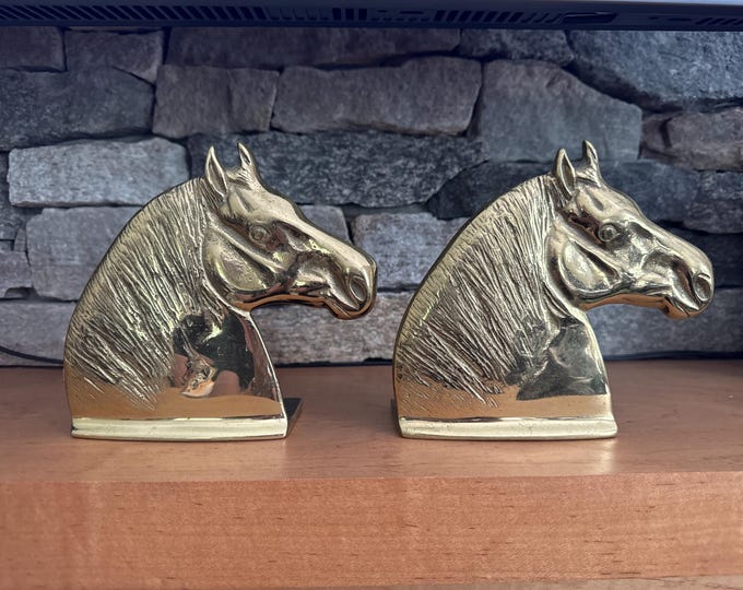 Vintage Brass Pair of Horse Head Bookends | Door Stop | Equestrian Gift ...
