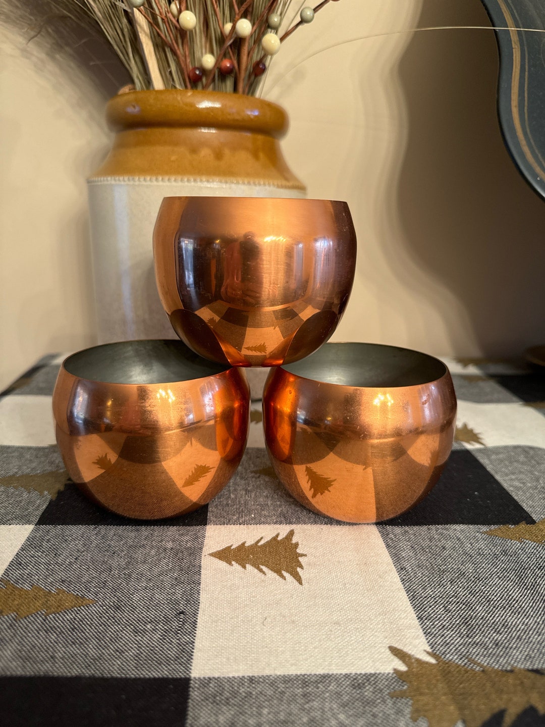 Set of Three Vintage Small Copper Bowl Planters | Set Design | Made in ...