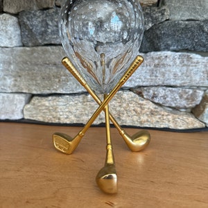 Vintage Blown Glass Golf Ball With Gold Plated Drivers Stand Unique ...