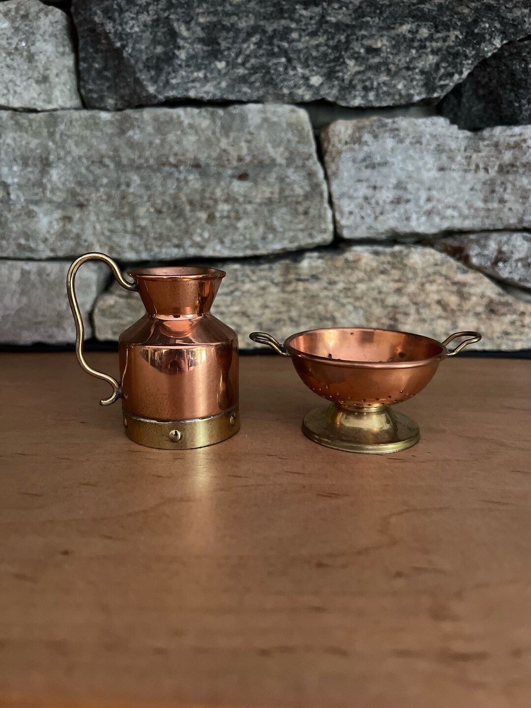 Vintage Copper and Brass Miniature Milk Can and Strainer | Farm ...
