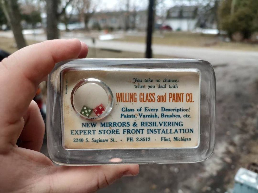 Vintage Advertising Glass Paperweight With Mirror and Dice Willing ...