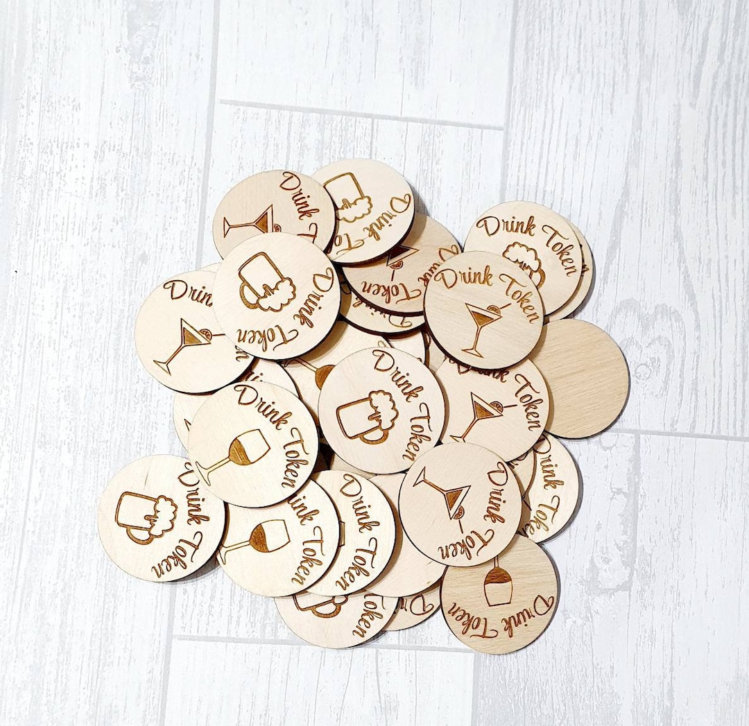 Birch Wooden Drink Tokens: Engraved Wedding Party Favors - Etsy