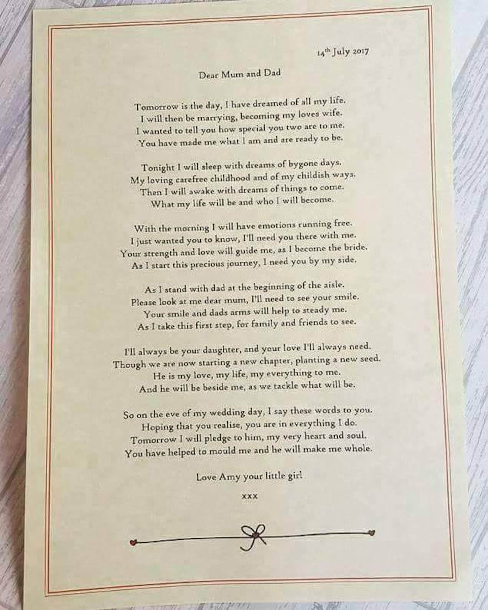 Personalised Wedding Letter Wedding Day Gift for Parents | Etsy