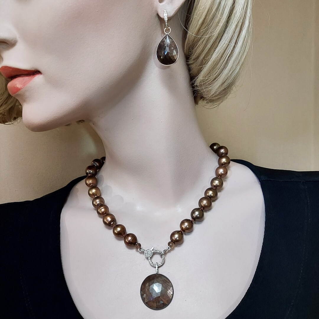 Rustic Chocolate Brown Sapphire Rose Cut Pendant With Diamond Bale 14K ...