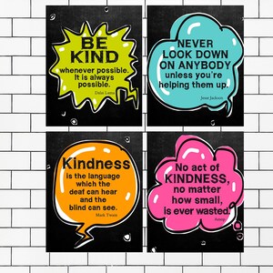 Kindness Prints, Set of 4 Wall Art Prints, Kindness Quotes, Classroom ...
