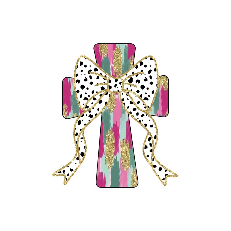 Coquette Glitter Cross PNG: Dalmatian Bow, Brushstroke Design (digital ...