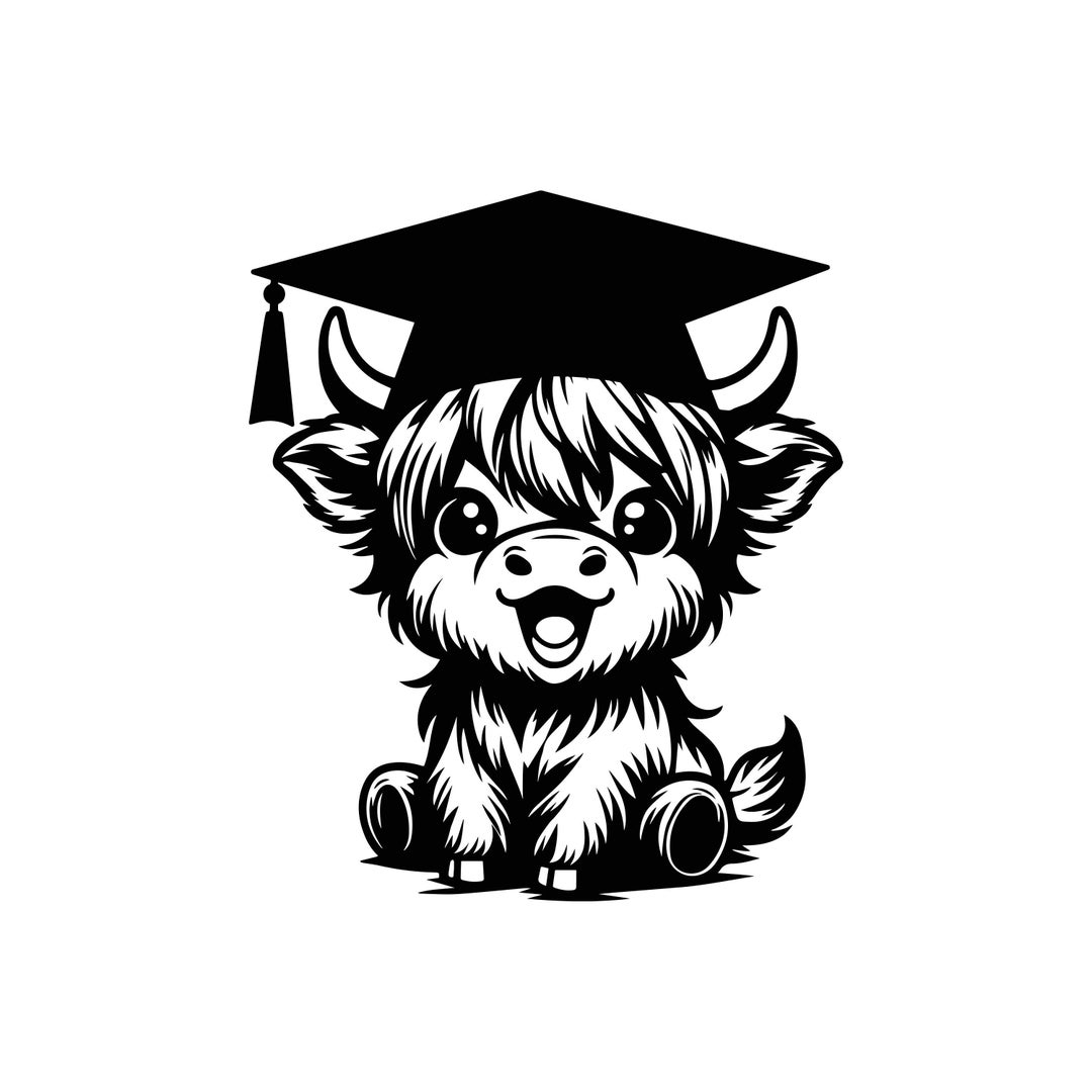 Cute Highland Cow SVG, Graduation SVG, Kids Graduation SVG, Highland ...