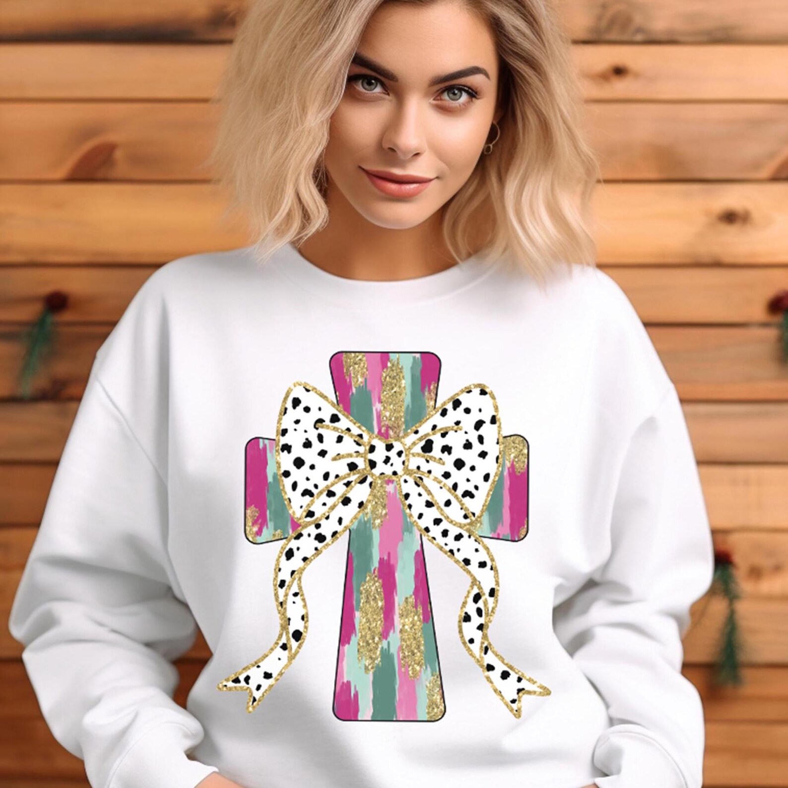 Coquette Glitter Cross PNG: Dalmatian Bow, Brushstroke Design (digital ...