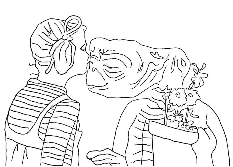 ET the extra terrestrial movie drawing ET and Gertie black and | Etsy