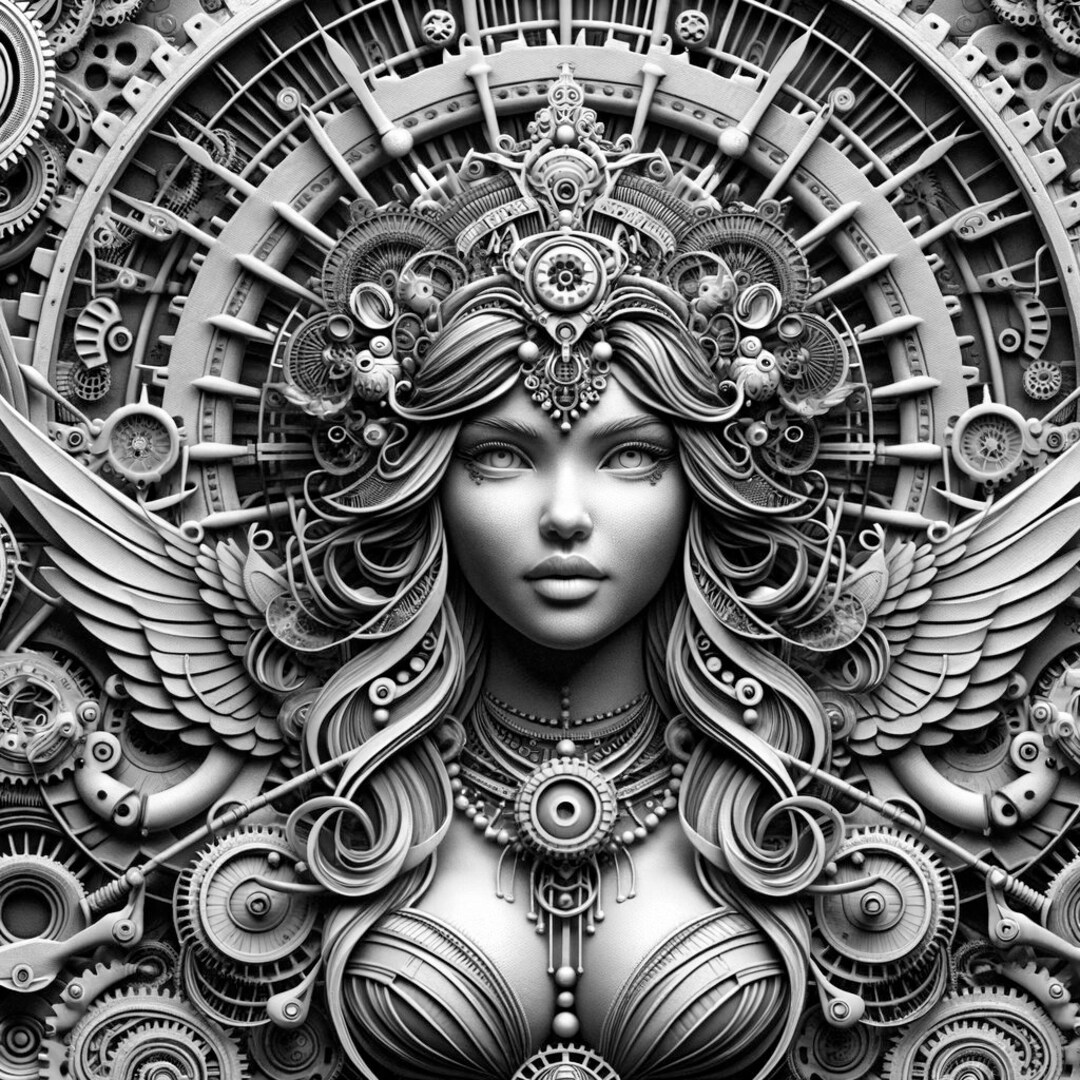 3d Imitation Grayscale Image of a Steampunk Angel. Perfect for Laser ...