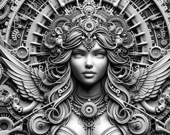 3d Imitation Grayscale Image of a Steampunk Goddess. Perfect for Laser ...