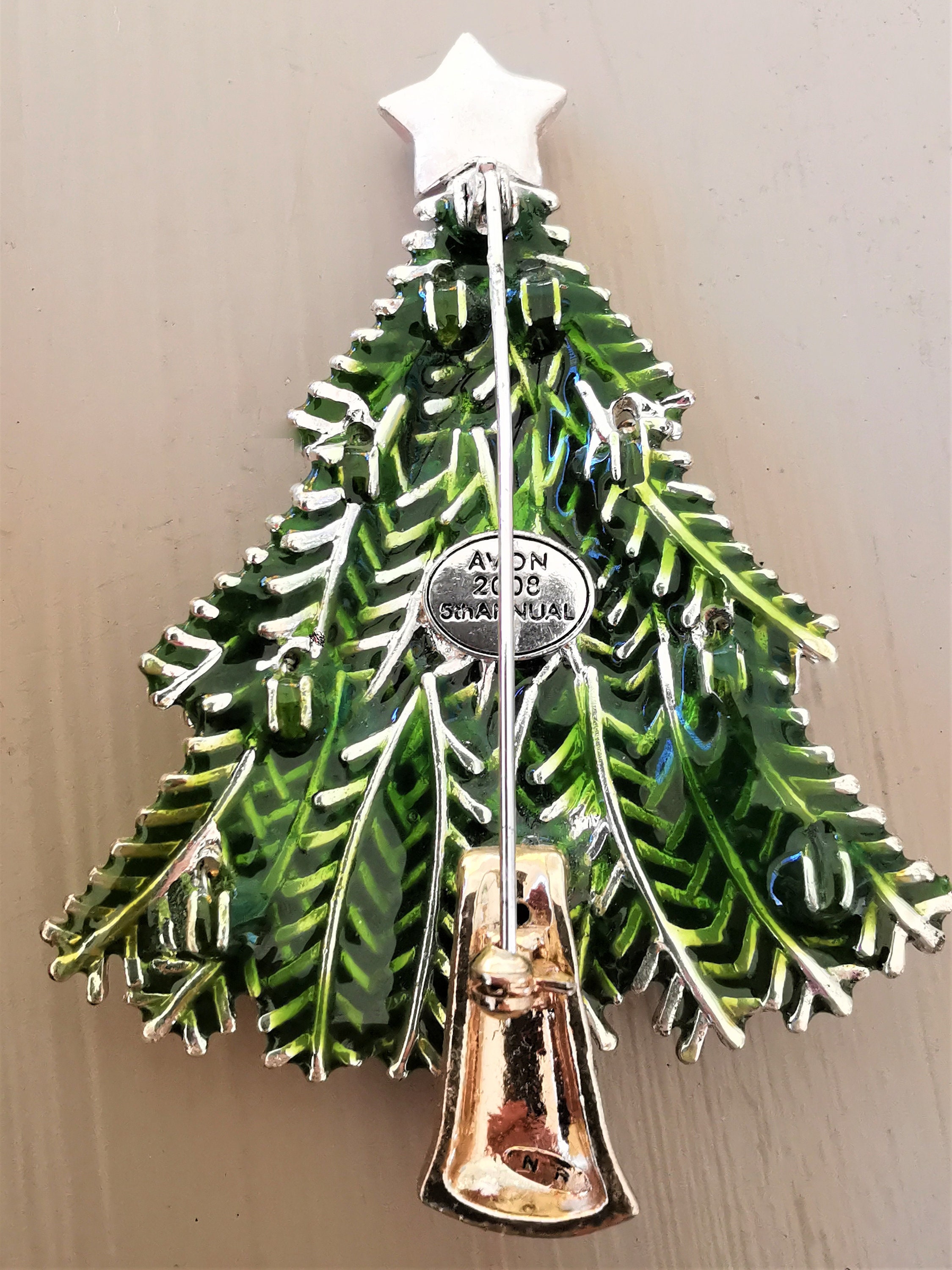 BOOK Piece AVON Christmas Tree Enamel Multi-color Rhinestone Pin SIGNED ...
