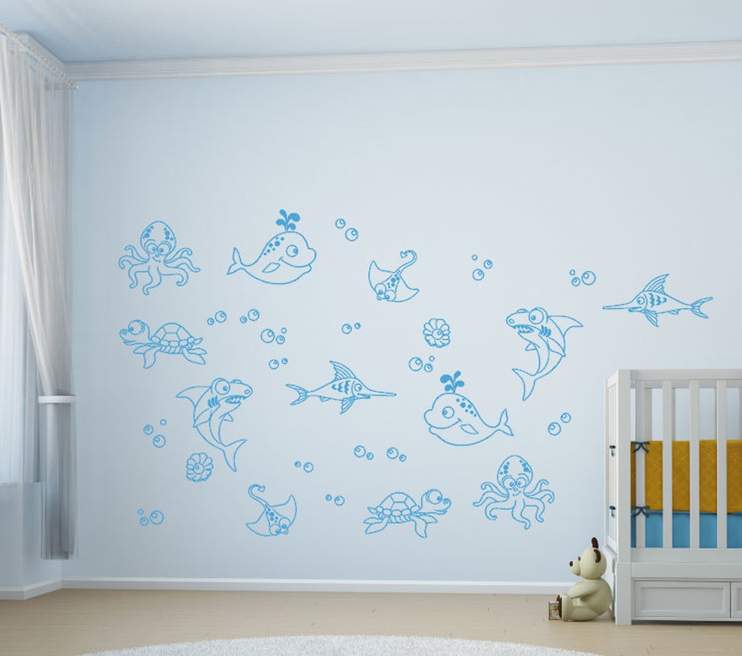 Sharks and Whales - Sea Creatures, Nursery Decor, Wall Paper, Border ...