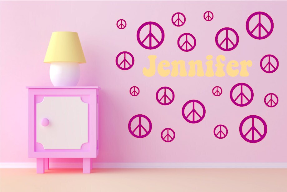 Personalized:custom Name and 20 Peace Sign Decals, Choose 2 Colors - Etsy