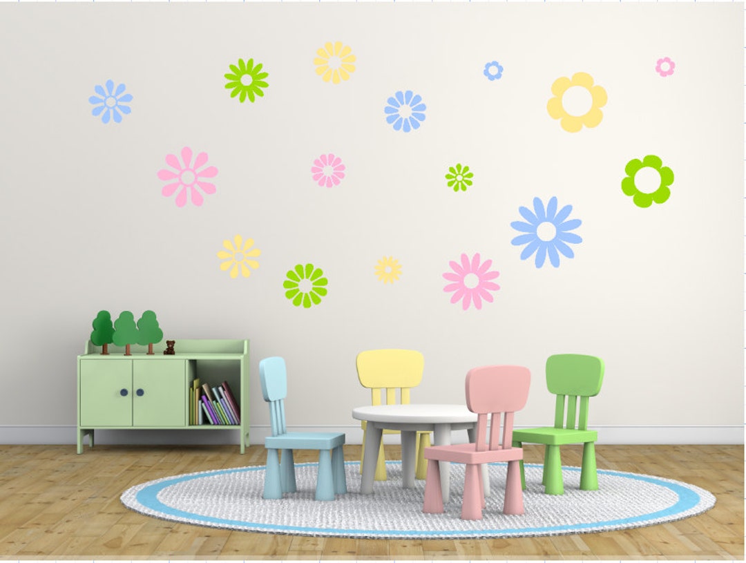 Retro Wall Decals, Vintage, 70's,daisies Vinyl Wall Decals, Stickers ...