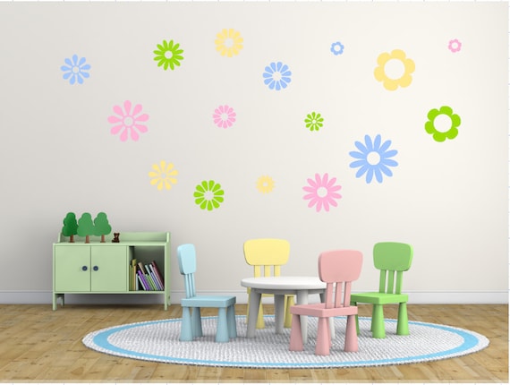 Retro Wall decals vintage 70'sDaisies Vinyl Wall | Etsy