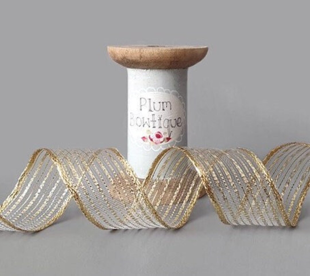 Textured Metallic Gold Sheer Ribbon With Wired Edge, 40mm (1 9/16in ...
