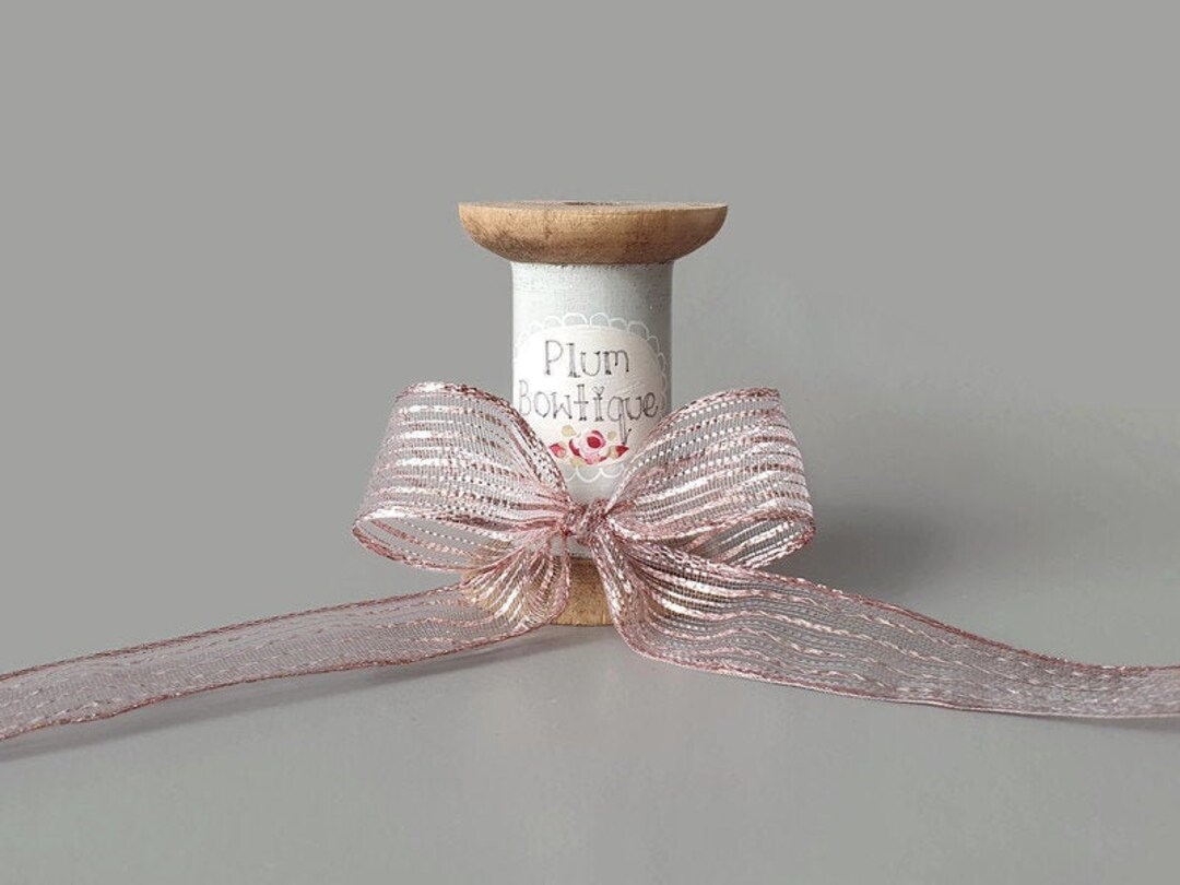 Textured Metallic Rose Gold Sheer Ribbon With Wired Edge, 25mm (1in ...