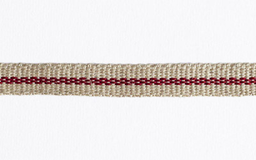Burgundy "harris" Stripe Natural Flax Linen Ribbon, 10mm (3/8in) Wide ...