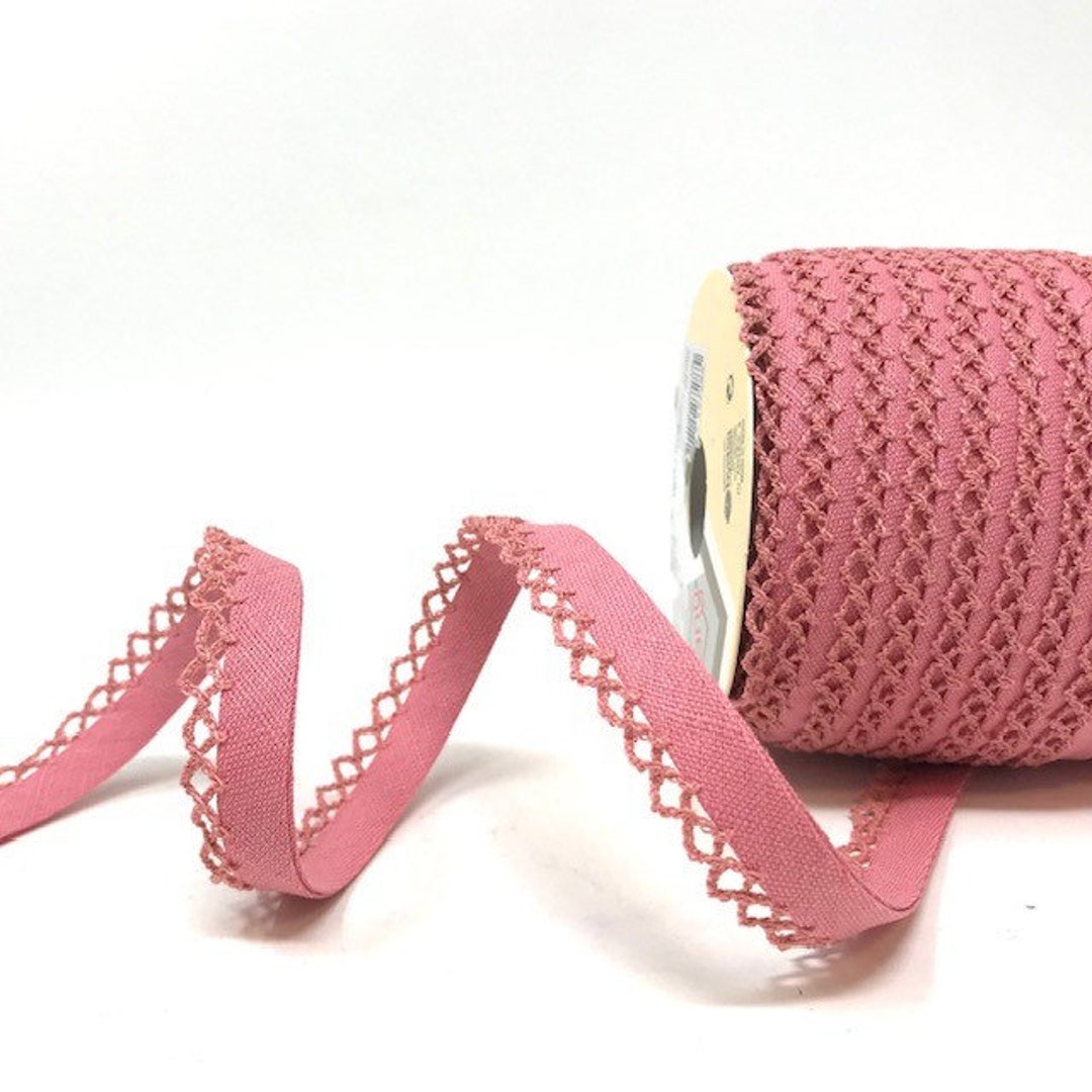 Dusky Pink Linen-blend Bias Binding With Picot Lace Edge, Pre-folded ...