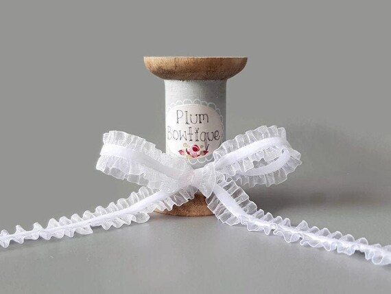 White elasticated Velvet Ribbon With Sheer Ruffle Edge 15mm - Etsy
