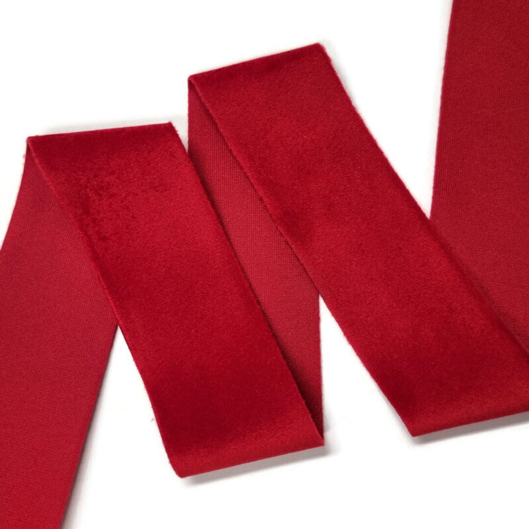 REMNANT: Red Cut-edge Velvet Ribbon, 40mm (1 9/16in) Wide *1.07mtr ...