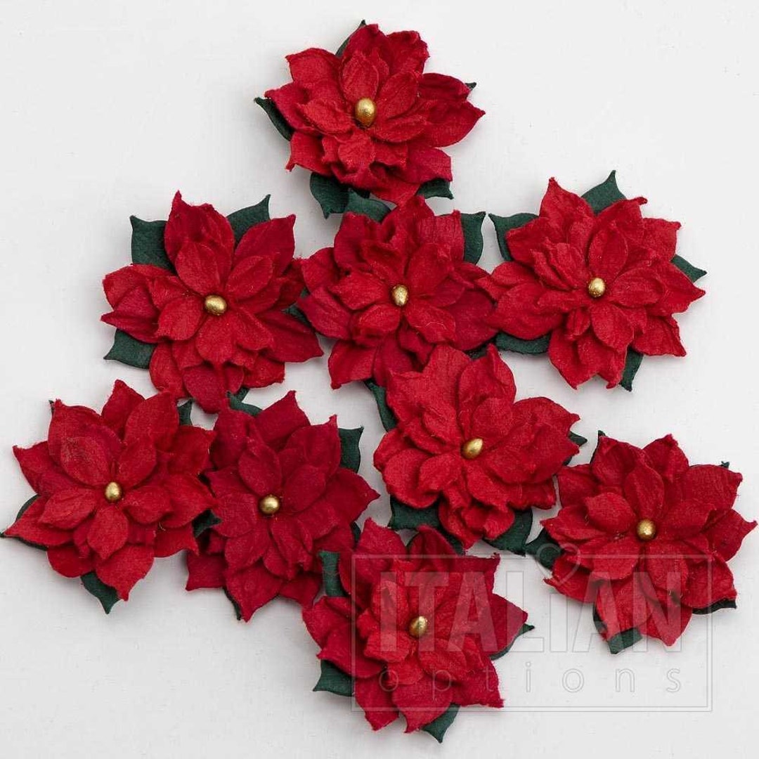 9pc Small Red Paper Poinsettia Flowers, 30mm 1 3/16in Diameter sold per ...