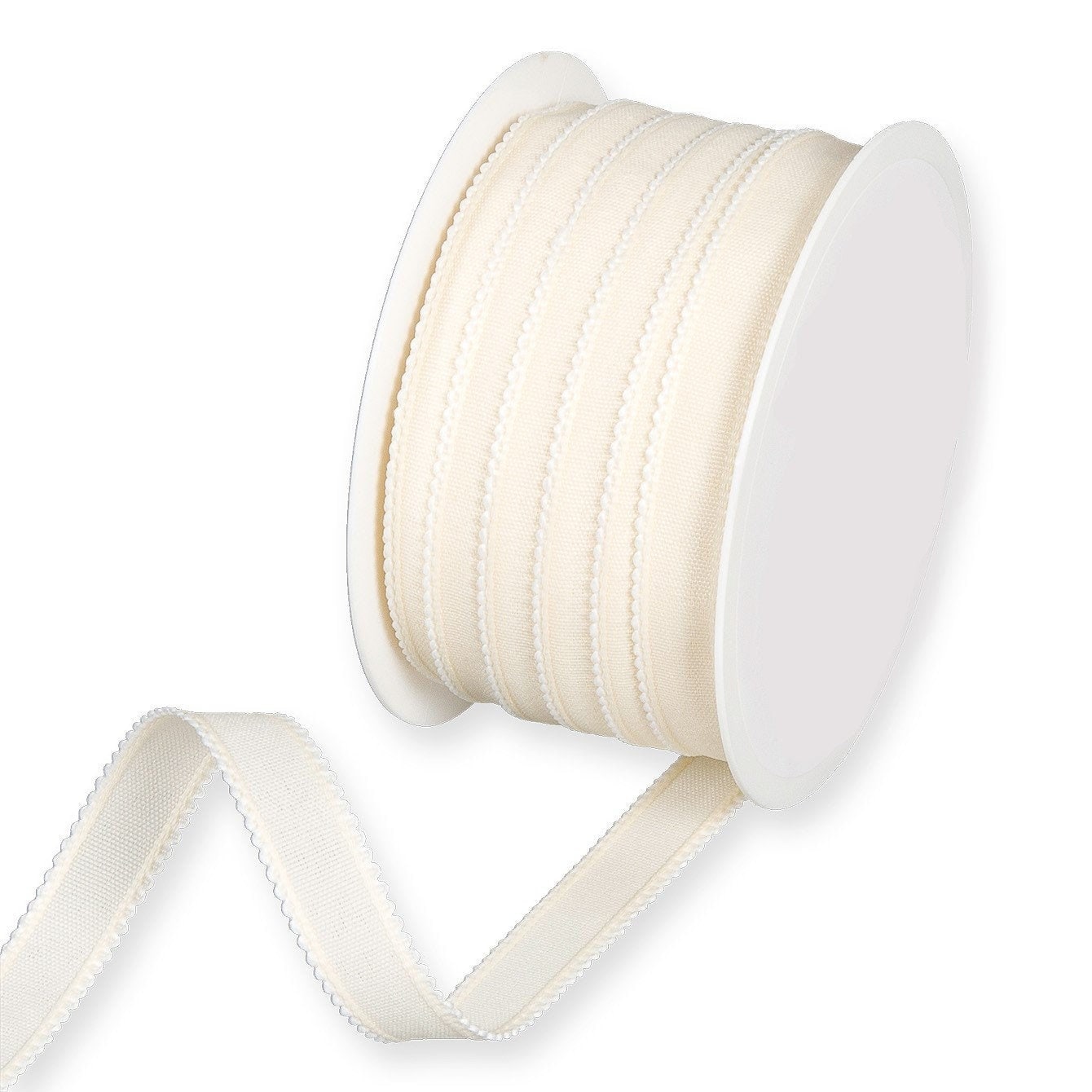 15mm wide *Sold Per Metre* Cream Cotton-Look Ribbon with White Loop ...