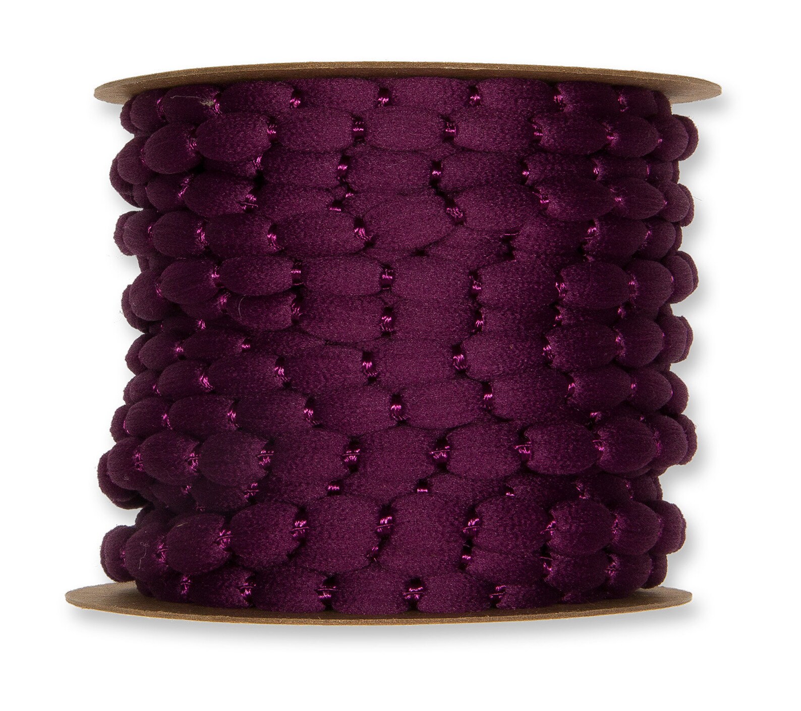 Deep Plum Pom Pom Bobble String, 8mm (5/16in) Wide *sold per Metre ...