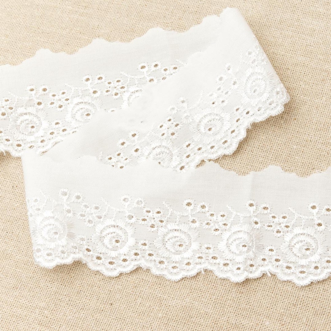 White rosie Scalloped Edge Broderie Anglaise Lace, 50mm 2in Wide sold ...
