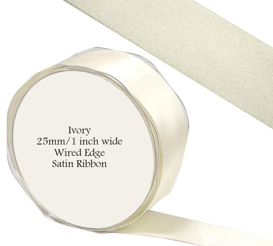 REMNANT: Ivory Double Satin Ribbon With Wired Edge, 25mm (1in) Wide *1 ...
