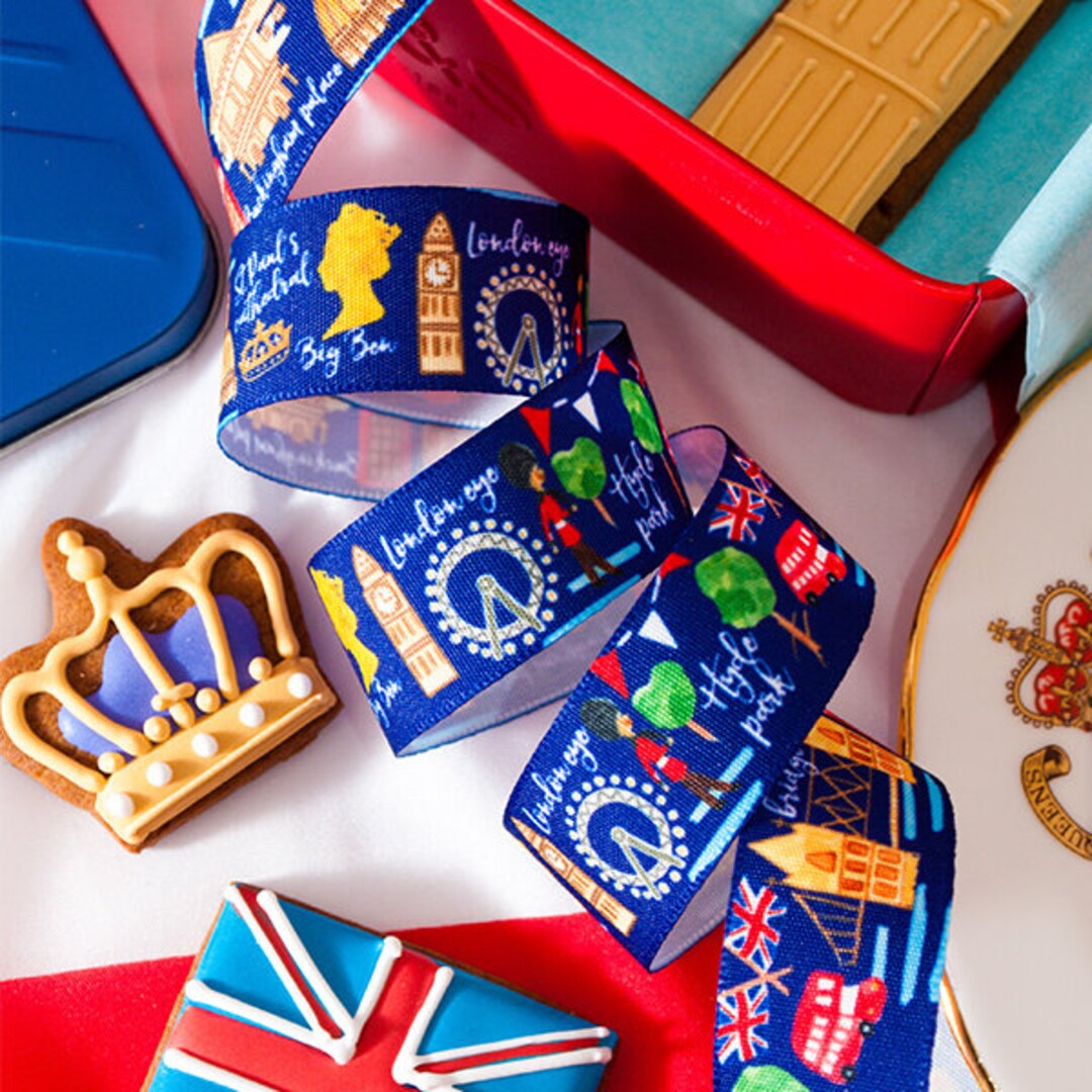 REMNANT: London Icons & Landmarks Ribbon, 25mm (1in) Wide *1mtr/39inch ...