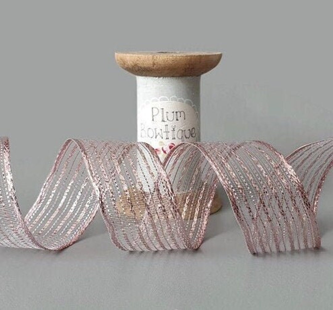 Textured Metallic Rose Gold Sheer Ribbon With Wired Edge, 40mm (1 9 ...