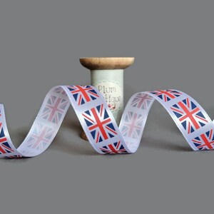 Union Jack Flags on White Satin Ribbon, 20mm (3/4in) Wide *per 1 Metre ...