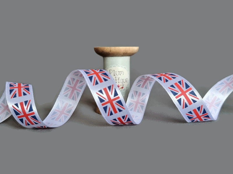 Union Jack Flags on White Satin Ribbon 20mm 3/4in Wide - Etsy UK