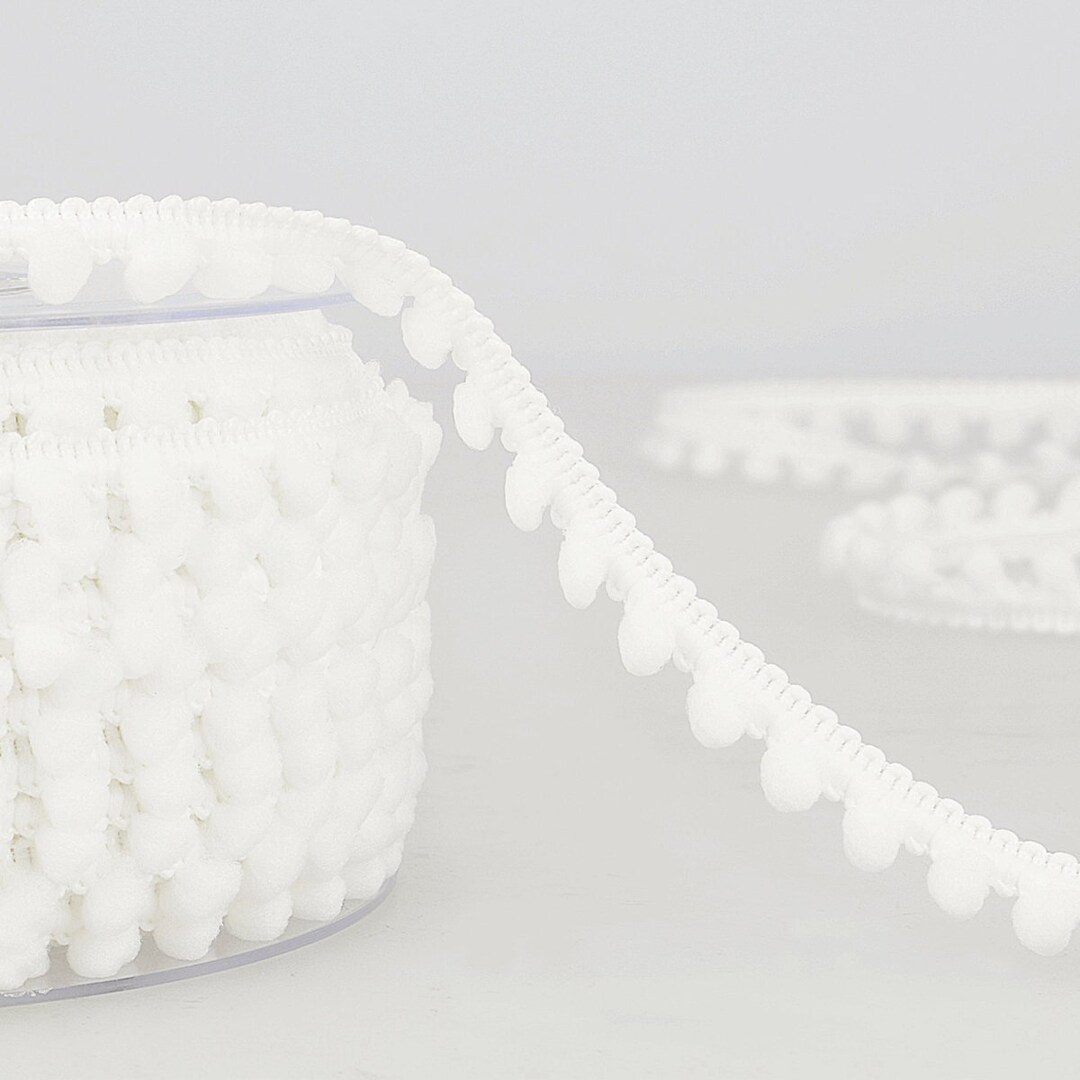 White Mini Pom-pom Bobble Trim, 5mm (3/16in) Diameter *sold per Metre ...