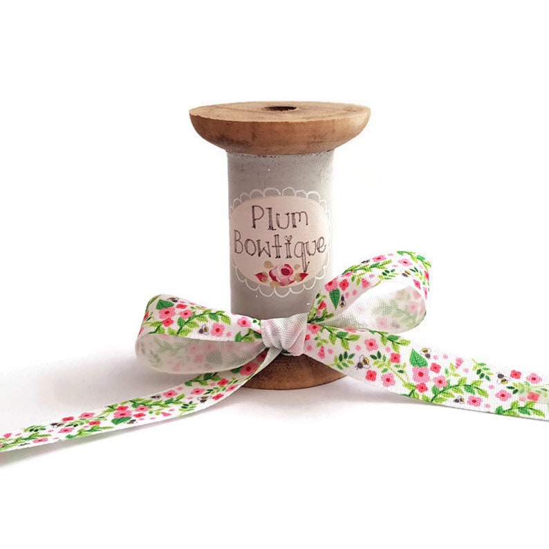 Pink Floral Print with Bees on White Woven Ribbon 15mm wide | Etsy