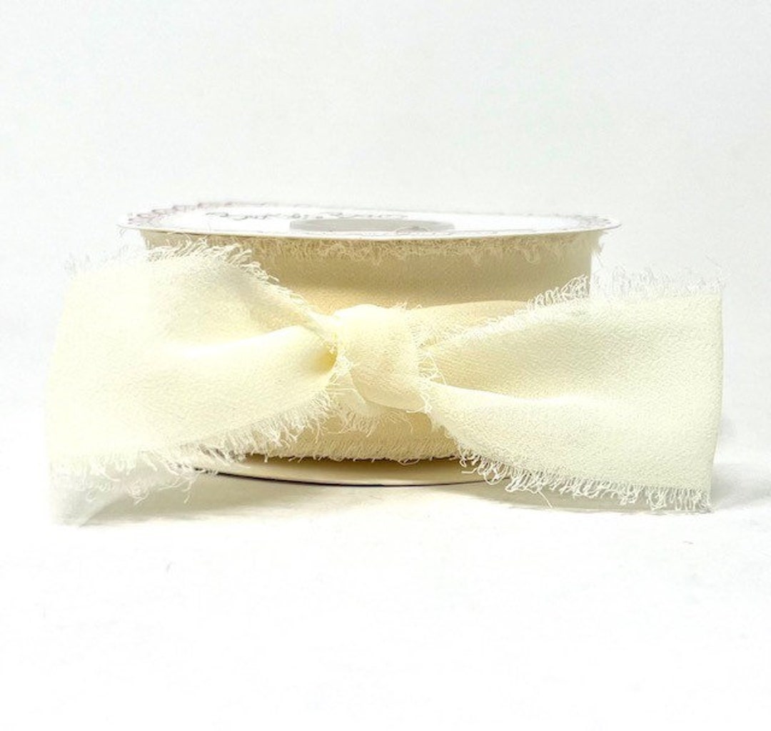 Ivory Frayed Edge Silky Crepe Chiffon Ribbon, 38mm (1.5in) Wide *sold ...