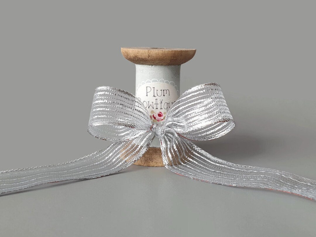 Textured Metallic Silver Sheer Ribbon With Wired Edge, 25mm (1in) Wide ...