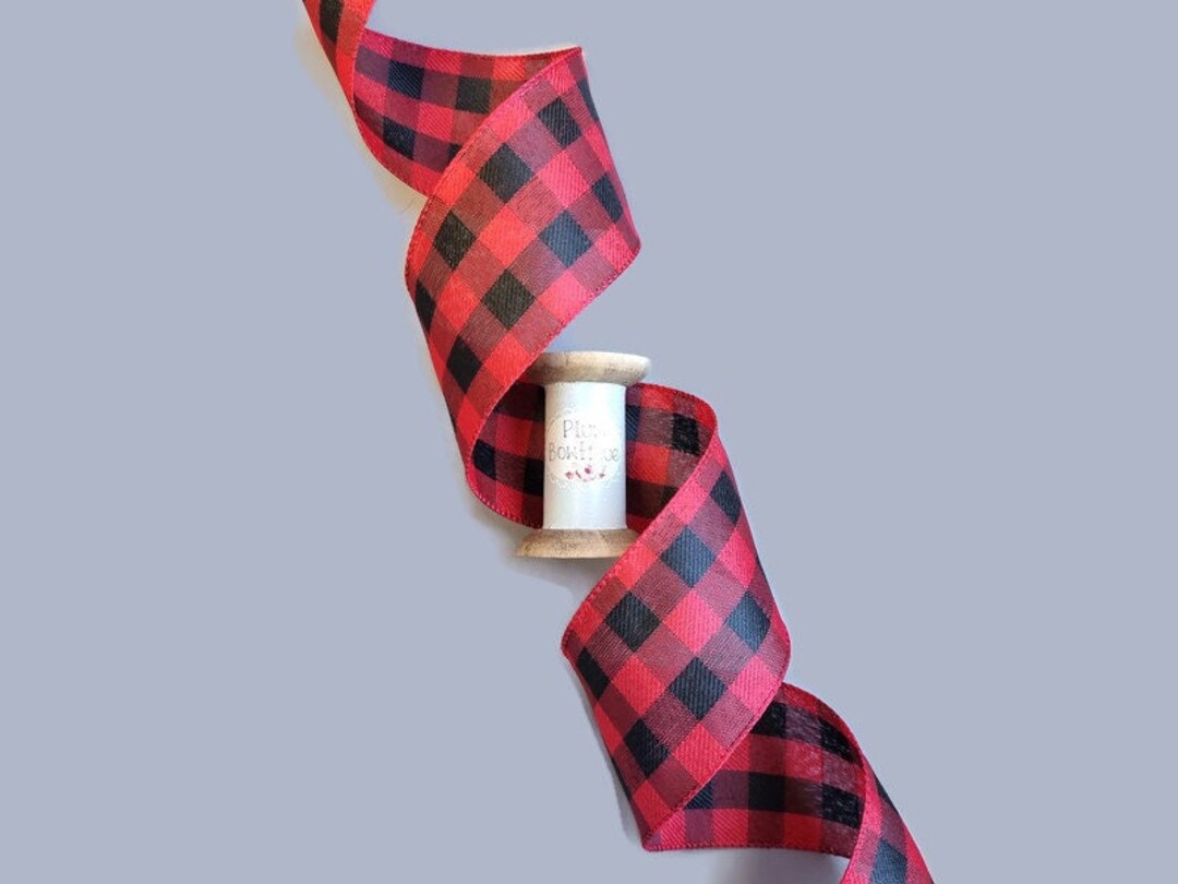 Red & Black Buffalo Check Plaid Ribbon, Wired Edge, 63mm (2.5in) Wide ...
