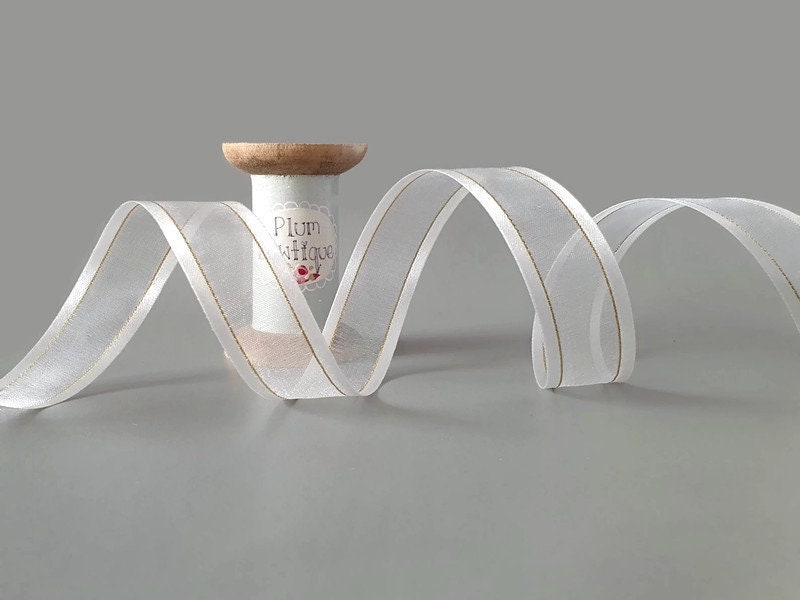 Ivory Sheer Ribbon With Satin Edge and Metallic Gold Stripe - Etsy UK