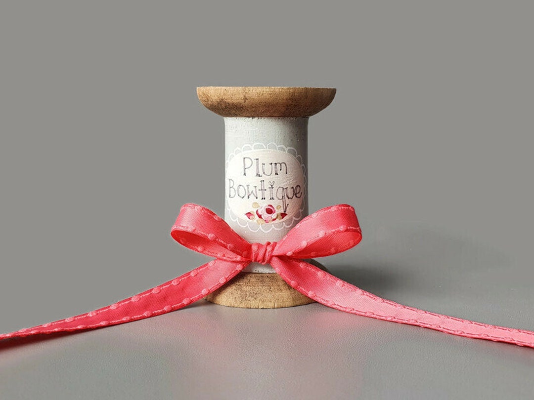 Coral Pink Knotted Edge Dobby Spot Satin Ribbon, 10mm 3/8in Wide sold ...