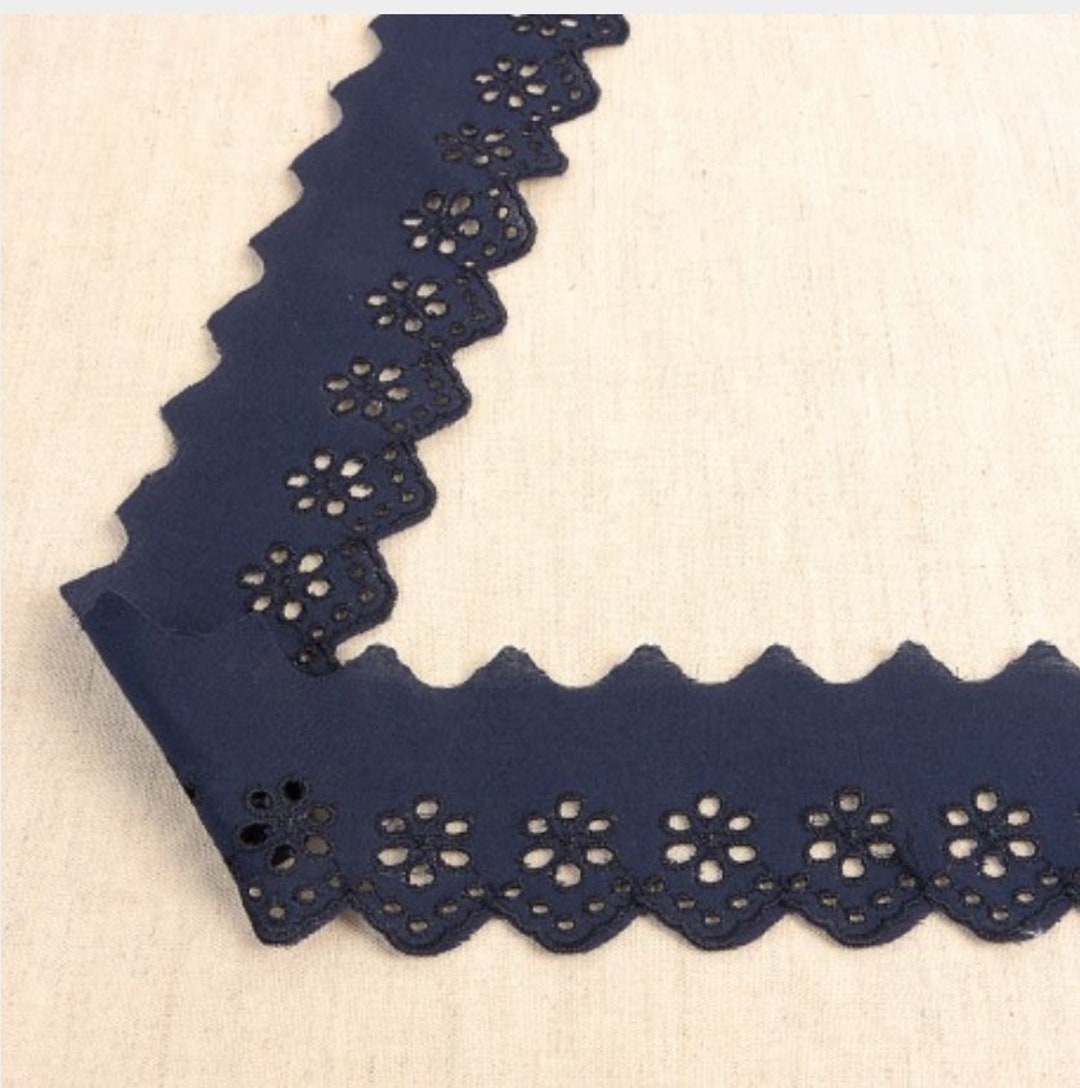 Navy Blue lindsey Floral Peaked Edge Broderie Anglaise Lace, 50mm 2in ...