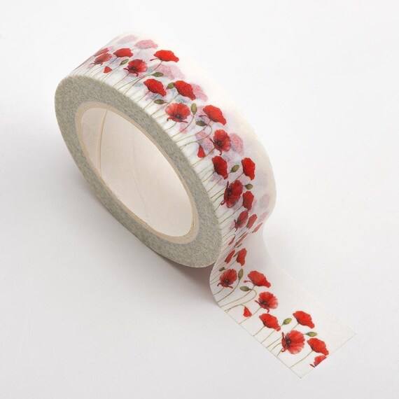Poppy Print Adhesive Washi Tape 15mm wide Sold Per 10mtr | Etsy