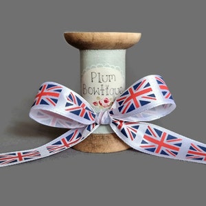 Union Jack Flags on White Satin Ribbon, 20mm (3/4in) Wide *per 1 Metre ...
